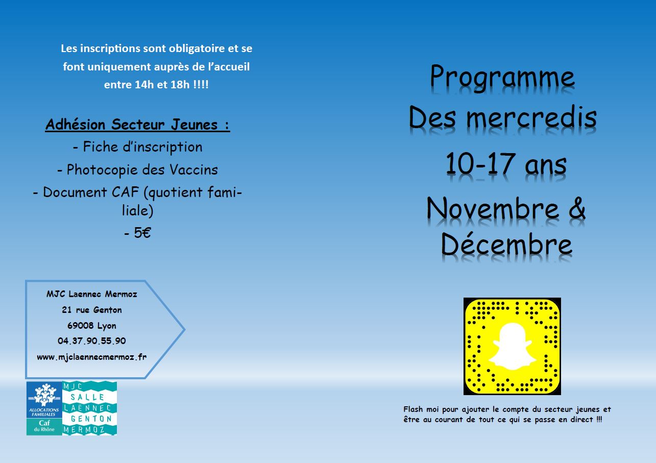 Programme des mercredis du Secteur Jeunes / nov.-déc. – www ... Programme des mercredis du Secteur Jeunes / nov.-déc. – www ...
